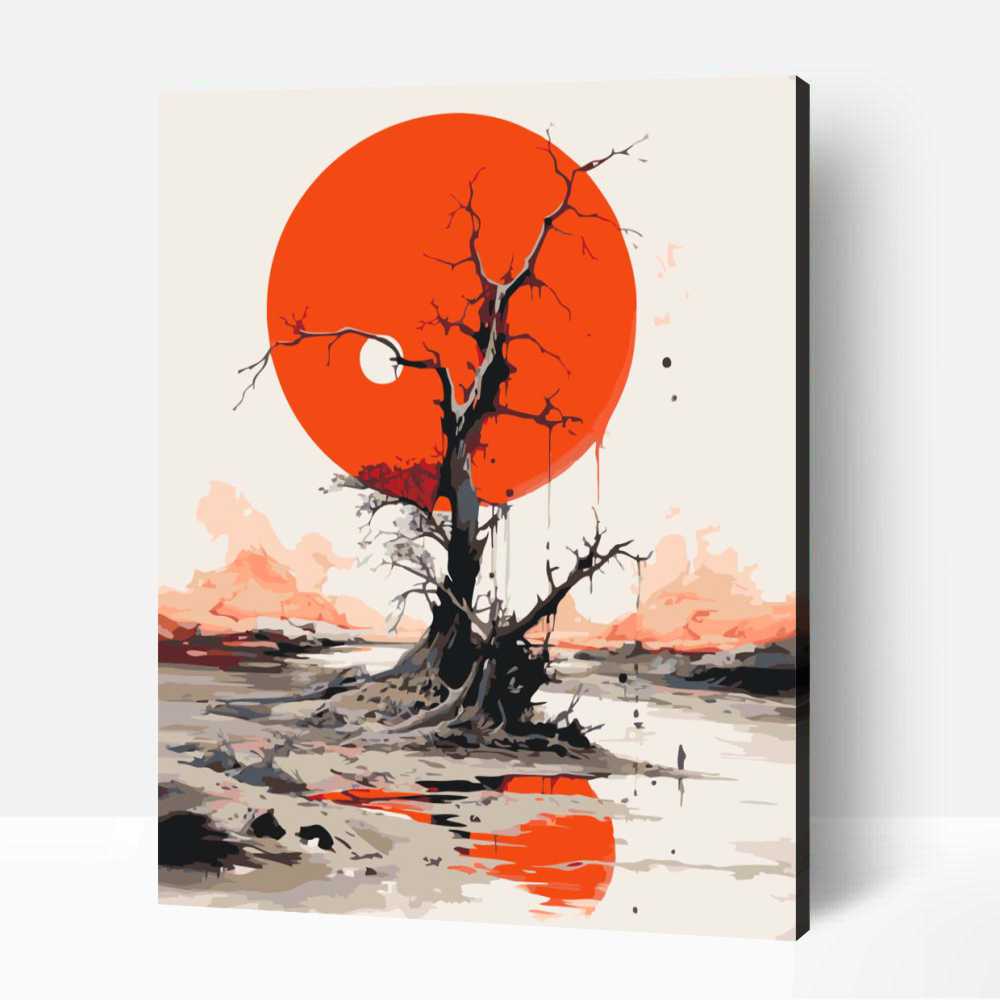 Ink festészet magányos fa számfestő számozott kifestő